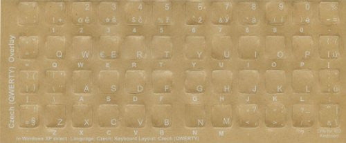 Czech Keyboard Stickers - Labels - Overlays with White Characters
